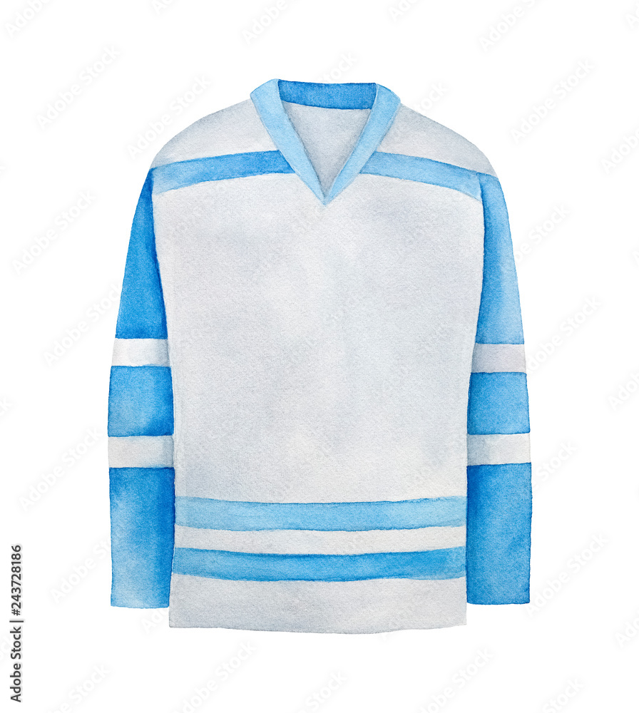 Blue and white striped long-sleeved jersey, sporty clothing for winter ...