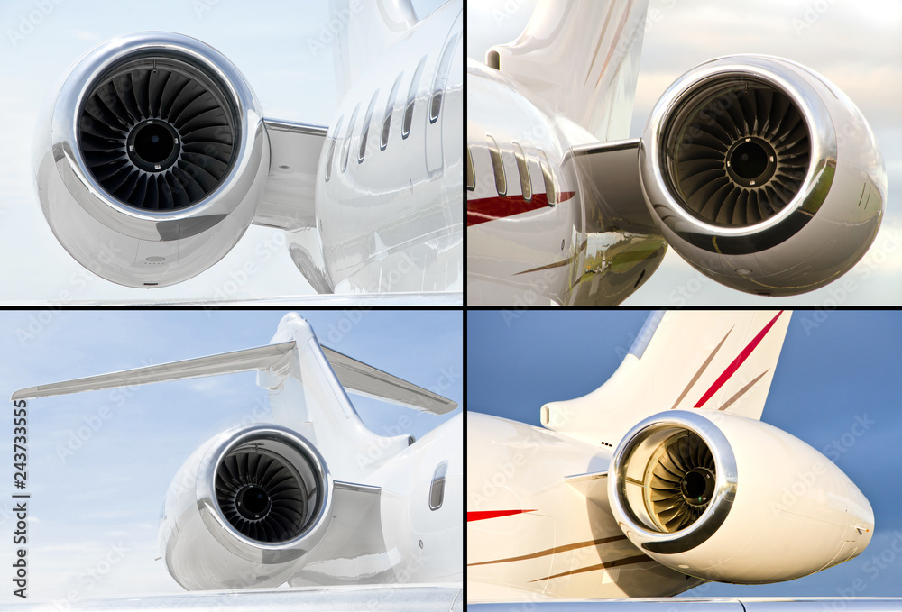 Collection of four jet engines on luxury private jet aircraft Stock ...