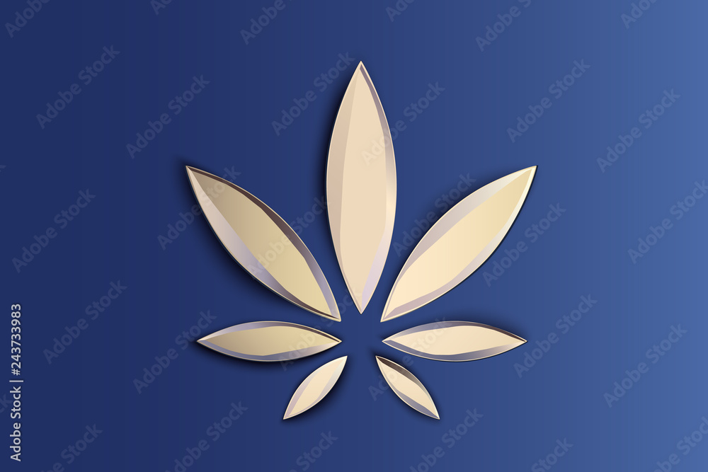 Stylish cannabis marijuana hemp leaf flat symbol or logo design ...
