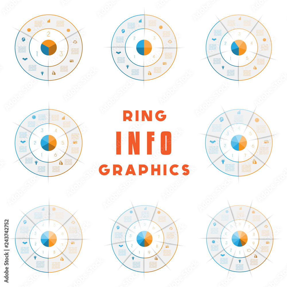 Set of templates, Ring from colored lines for infographic, can be used ...