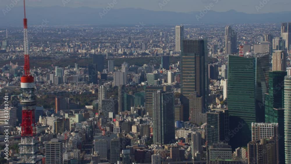 Tokyo, Japan circa-2018. Aerial view of Tokyo downtown buildings and ...