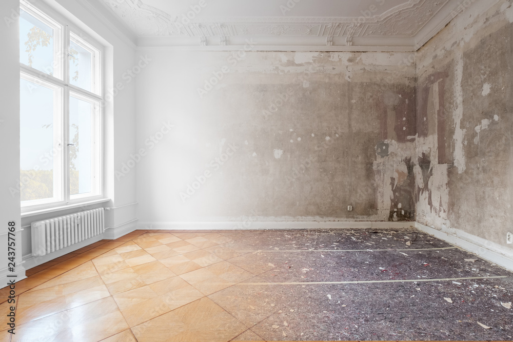 apartment room during renovation, before and after restoration ...