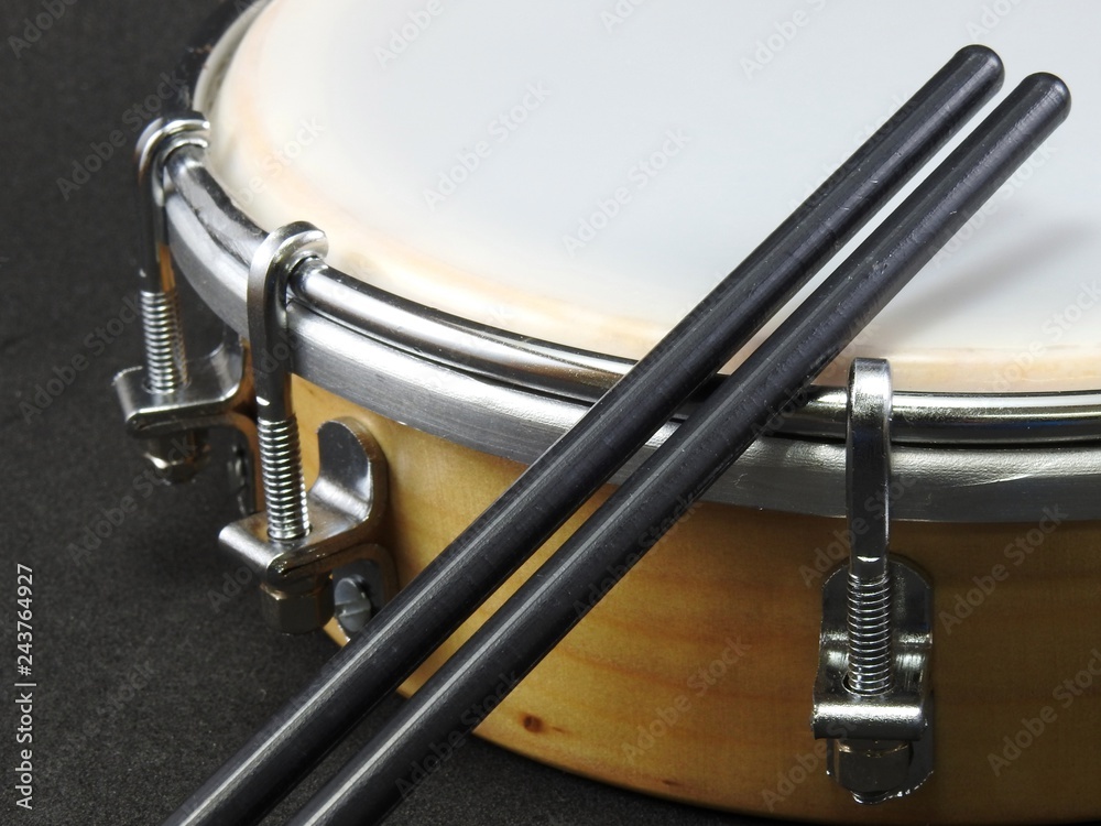 Tamborim and drumstick: a Brazilian percussion musical instrument. It ...