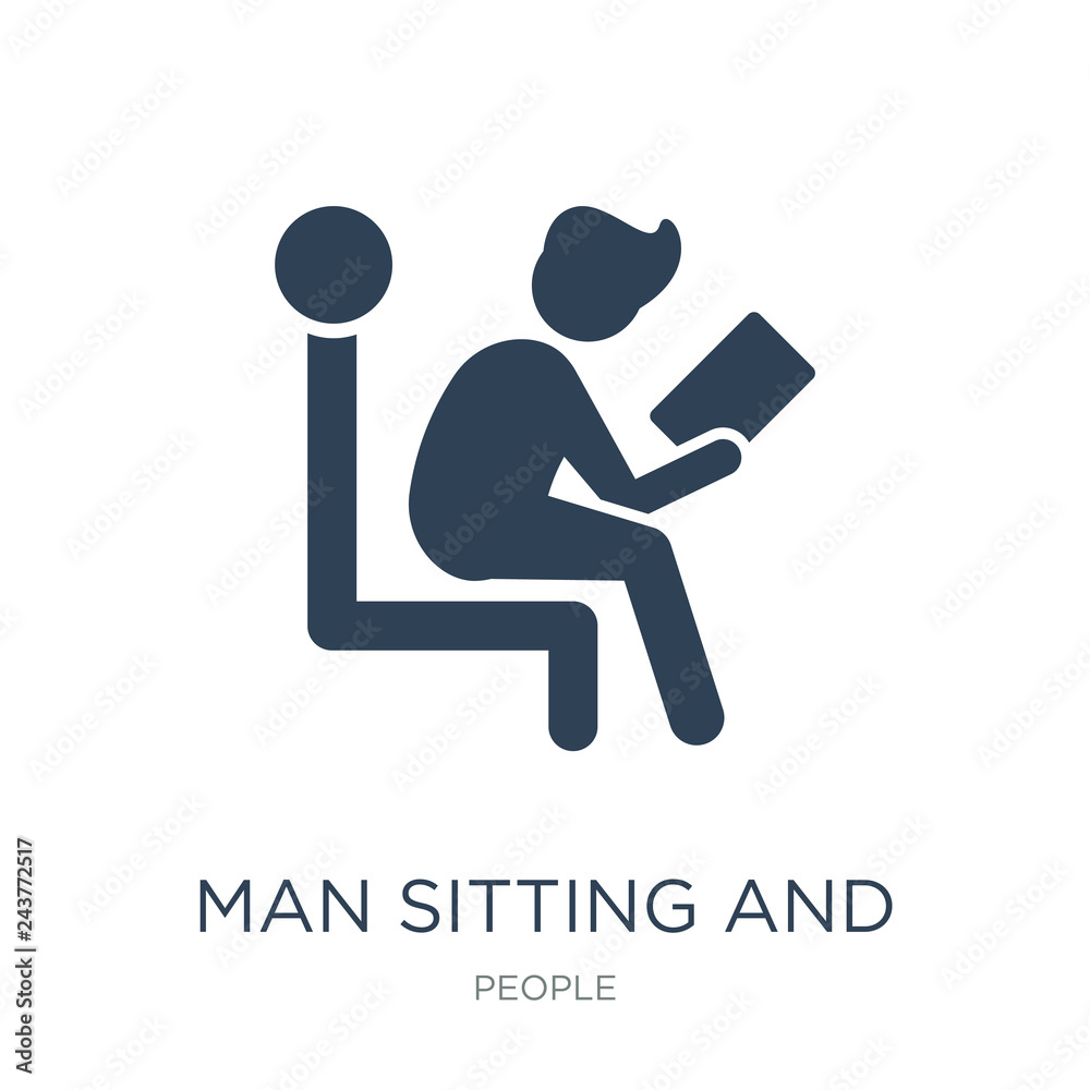man sitting and reading book icon vector on white background, man ...