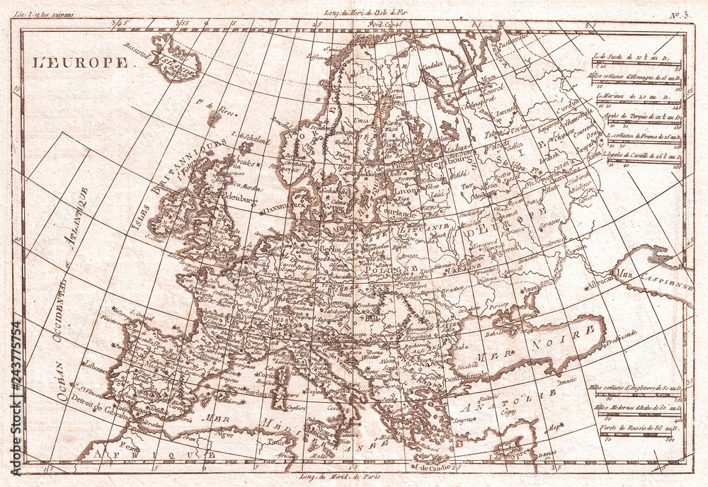 1780, Raynal and Bonne Map of Europe, Rigobert Bonne 1727 – 1794, one ...