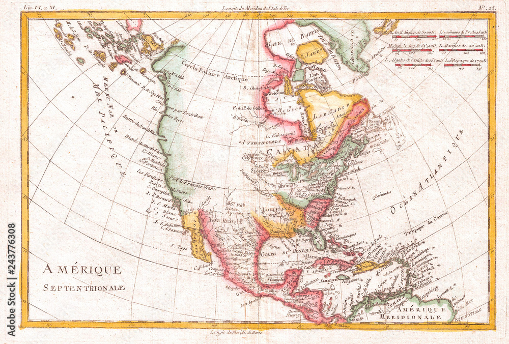 1780, Raynal and Bonne Map of North America, Rigobert Bonne 1727 – 1794 ...