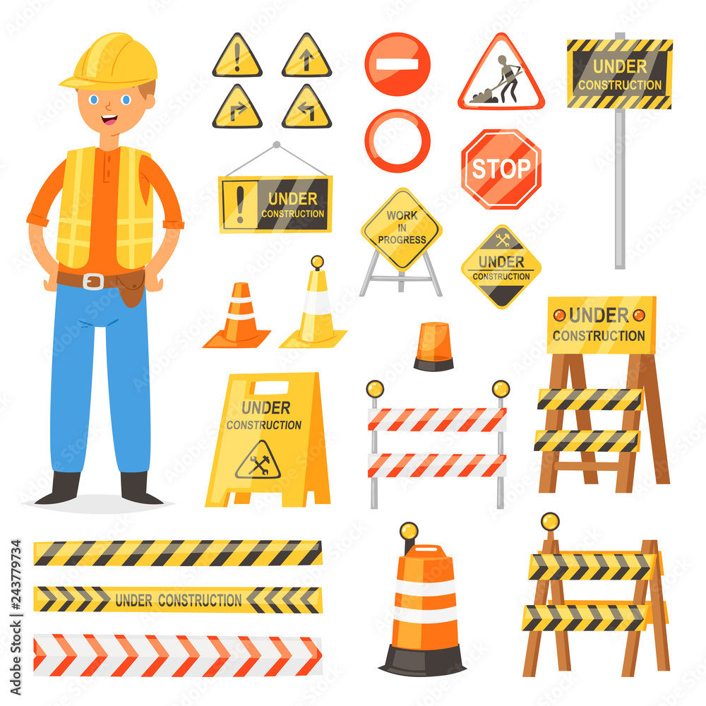 Road sign vector traffic street warning and barricade blocks on highway ...