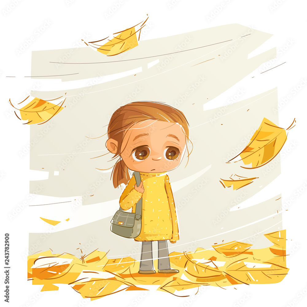 Sad Girl's Walking Alone. Stock Vector | Adobe Stock