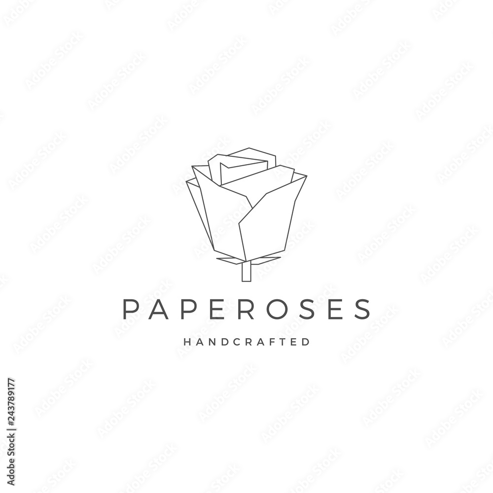 geometric paper flower rose logo vector icon illustration line outline ...