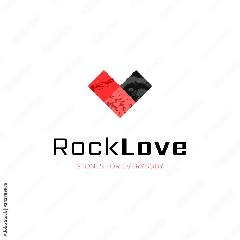 Vector three slabs logo with marble texture in the shape of heart, rock ...