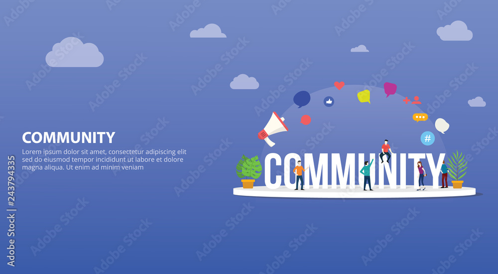 community people concept with big text and people around with modern ...