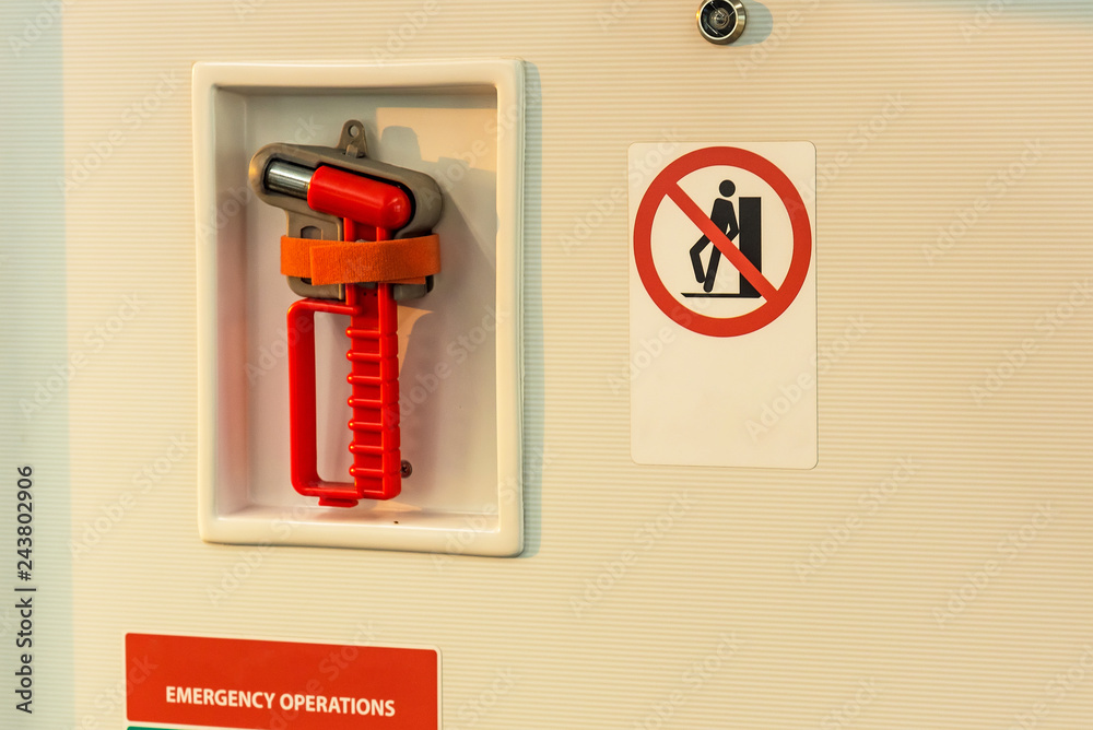 Emergency hammer in the car of an electric train.Thailand. Stock Photo ...