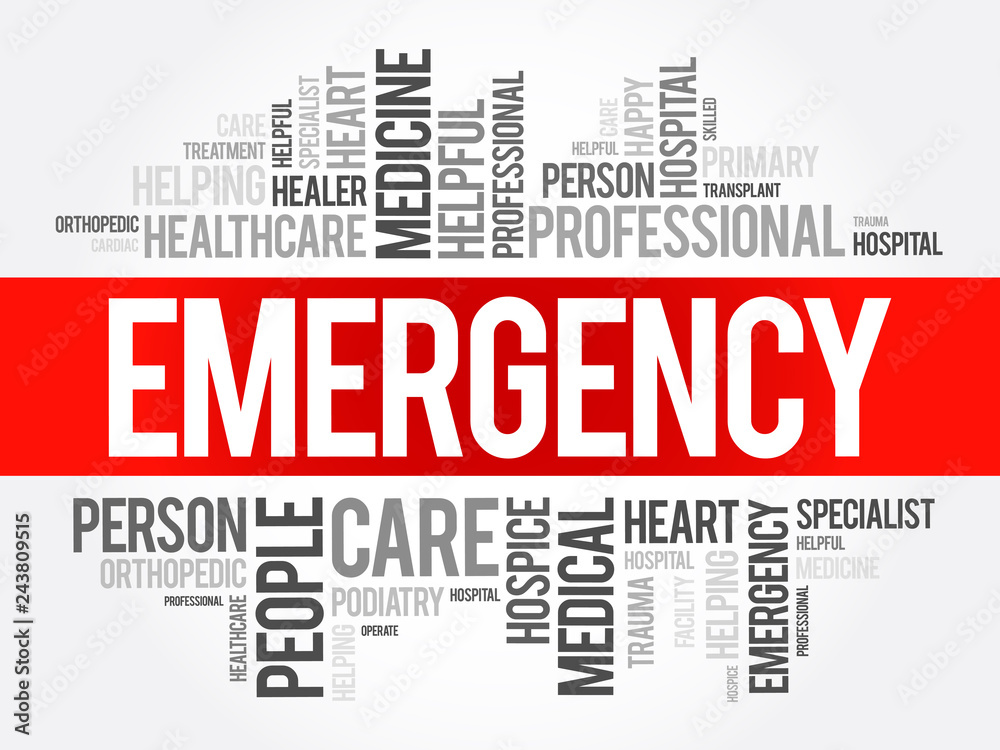 Emergency word cloud collage, healthcare concept background Stock ...
