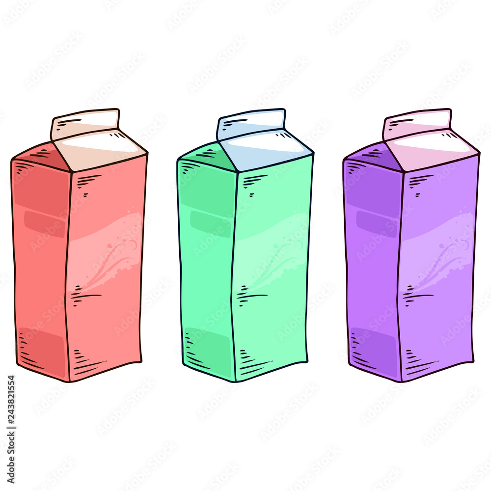 Packaging of milk or juice hand drawn. Vector illustration of a pack of ...