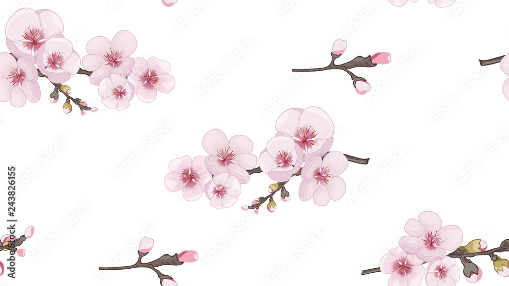 Handmade Seamless pattern in the Japanese style. Spring pattern of ...