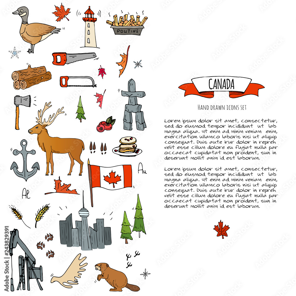 Hand drawn doodle Canada icons set Vector illustration isolated symbols collection of canadian ...