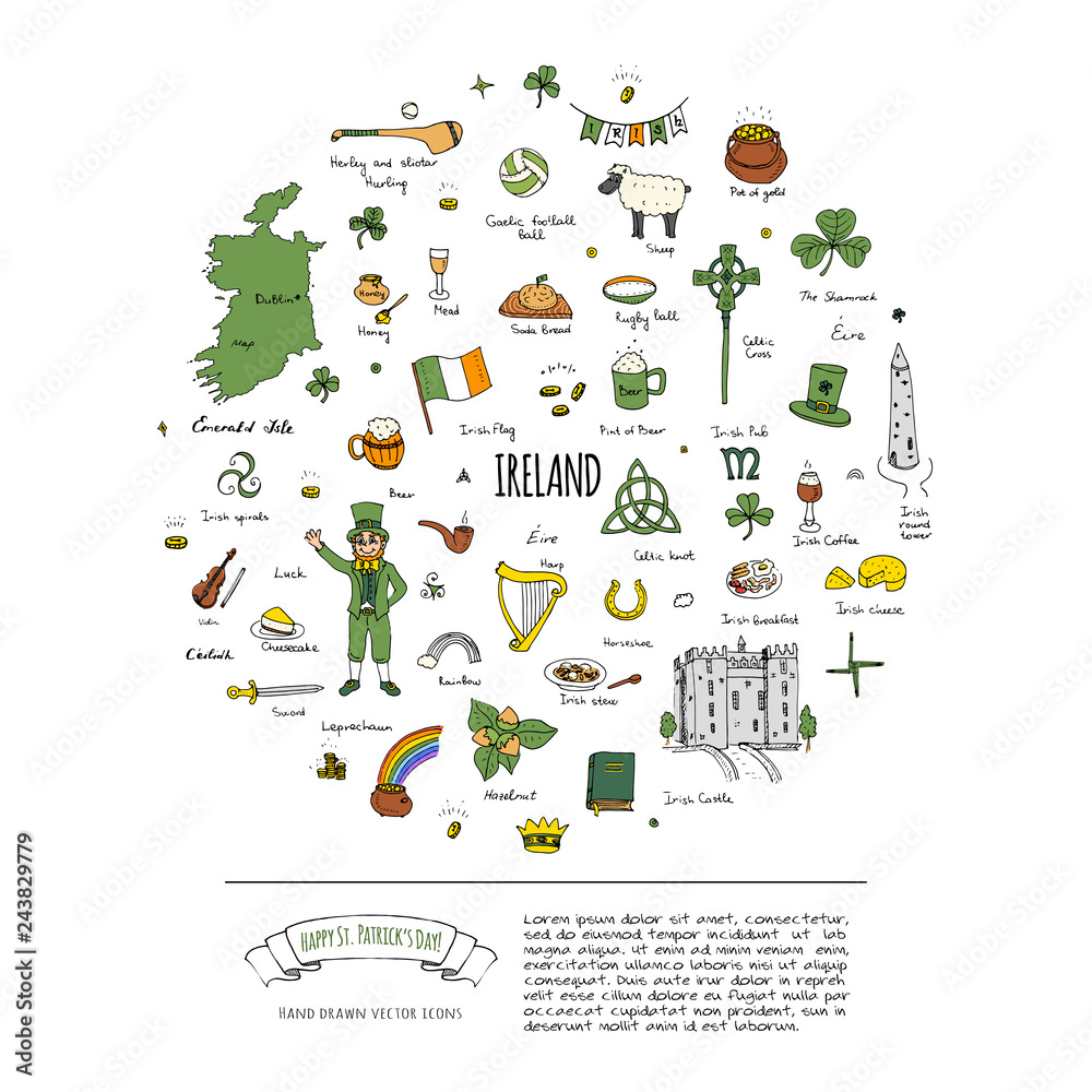 Grafika wektorowa Stock: Happy St. Patrick's Day! Hand drawn doodle ...