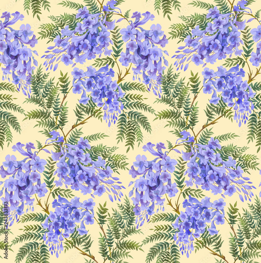 Seamless background pattern. Jacaranda tree with flowers and leaves ...