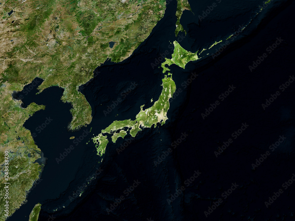 Satellite image of Japan with highlighted land mass (Isolated imagery ...