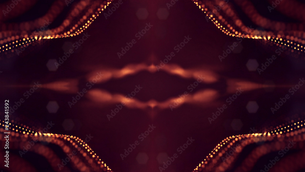 Particles form line and surface grid. 3d rendering. Science fiction ...