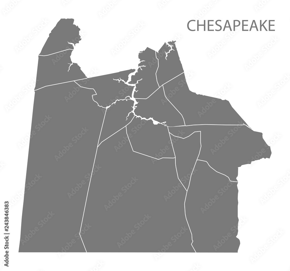 Chesapeake Virginia city map with neighborhoods grey illustration ...