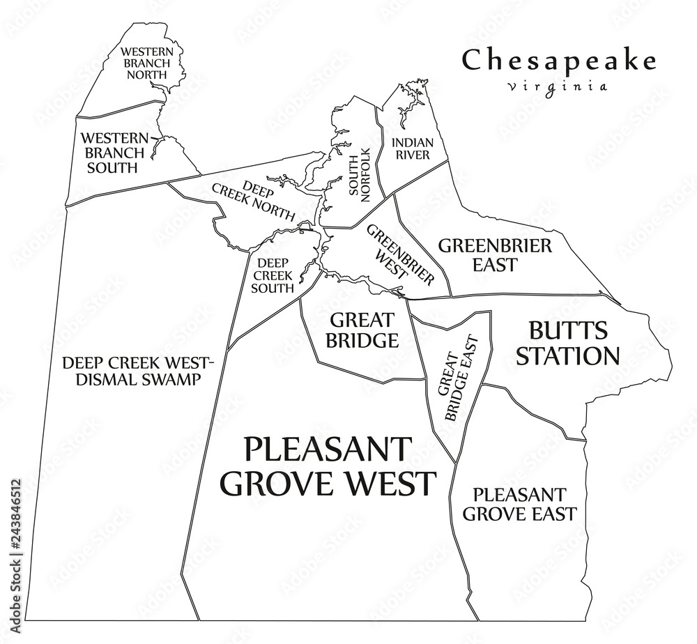 Modern City Map - Chesapeake Virginia city of the USA with ...