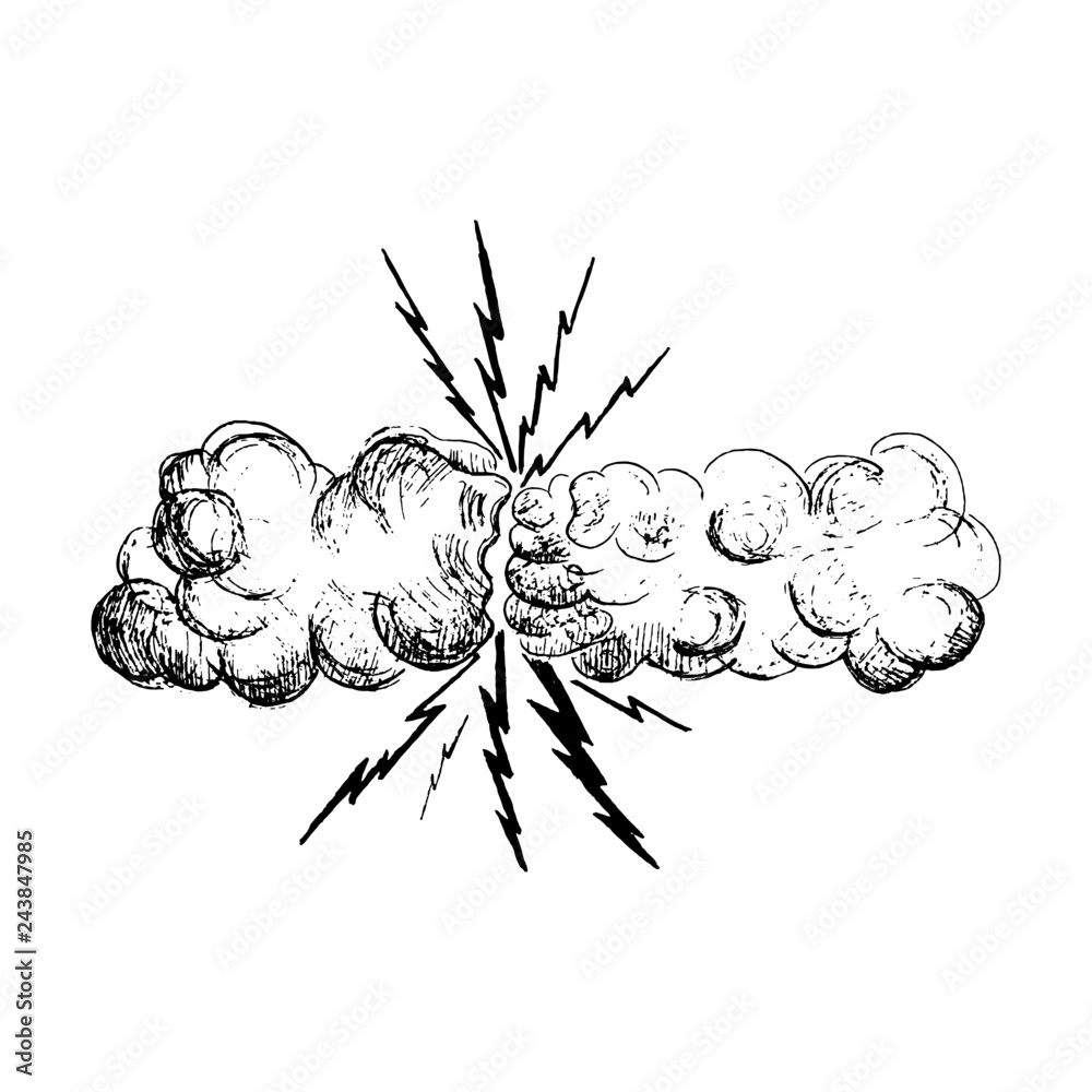 Thunderstorm vector, vector sketch illustration two clouds, two hands ...