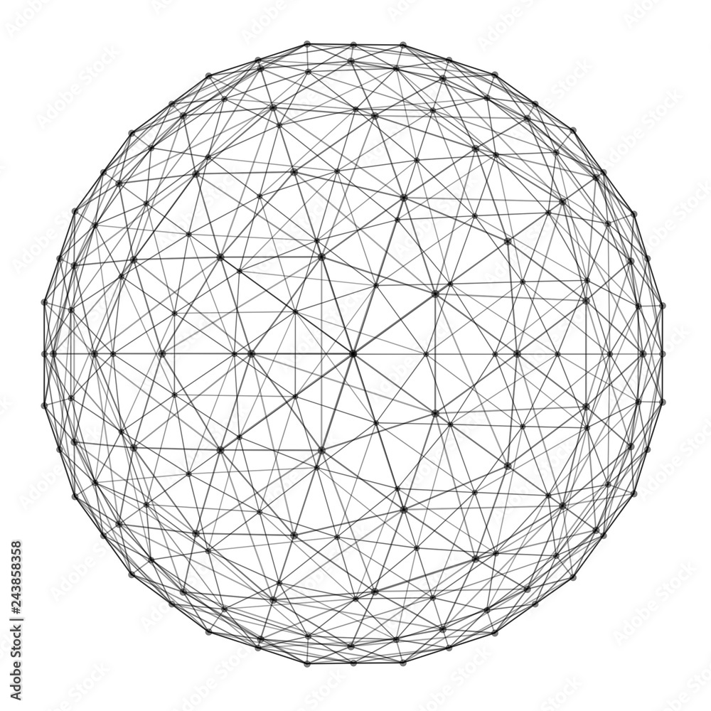 Structure of sphere with network connection lines and dots isolated on ...