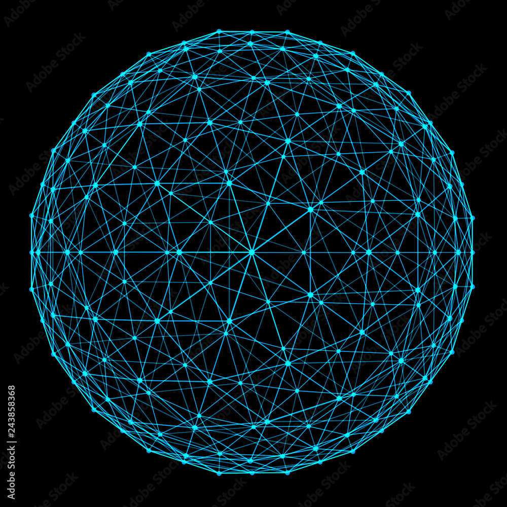 Structure of sphere with network connection lines and dots isolated on ...