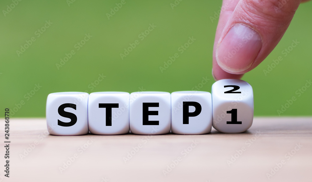 Foto de Step by step. Hand flips a dice and changes the number 1 to ...