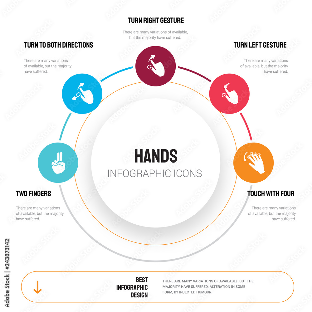 Abstract infographics of hands template. Two Fingers, Turn to both ...