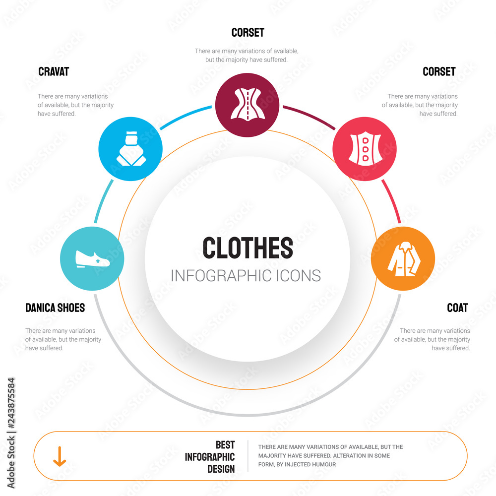 Abstract infographics of clothes template. danica shoes, Cravat, Corset ...