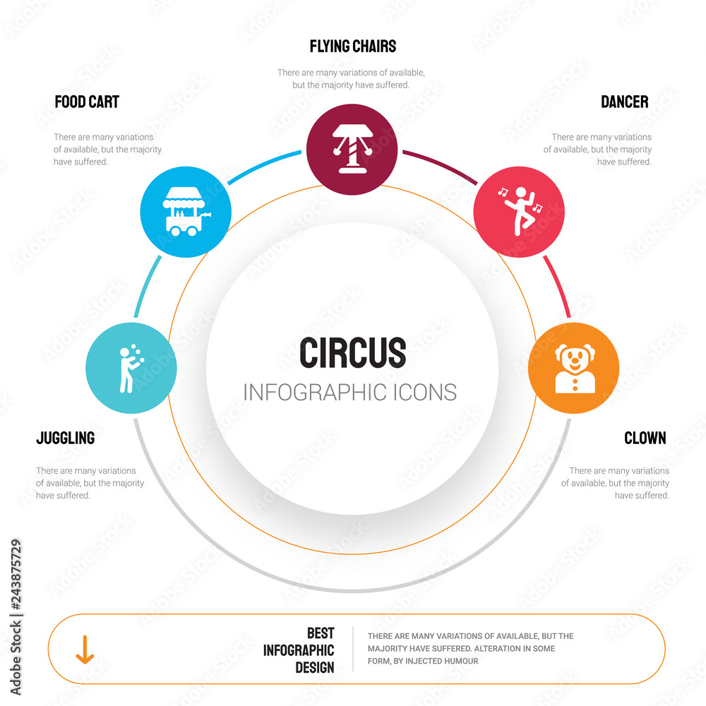Abstract infographics of circus template. Juggling, Food cart, Flying ...