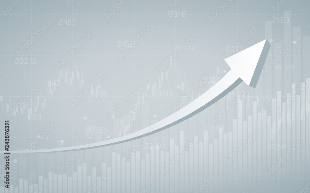Abstract financial chart with 3d uptrend line arrow graph go up and ...
