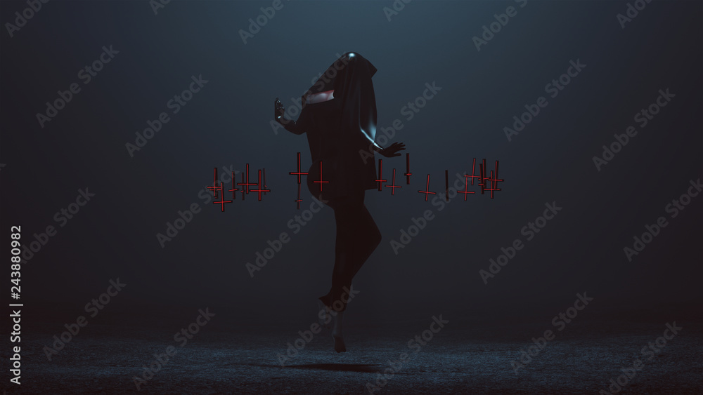 Floating Black Demon Nun Shrink Wrapped Futuristic Haute Couture Dress ...