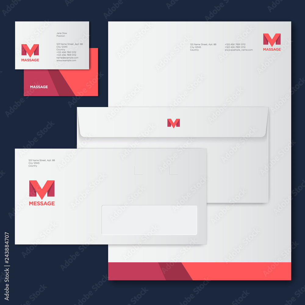 M letter. M origami monogram consist of blue ribbon. Corporate style ...