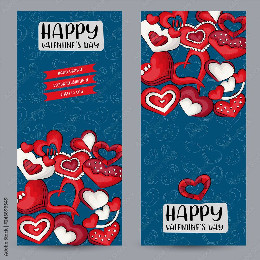 Valentine’s day vertical banner set. Cute poster for invitation ...