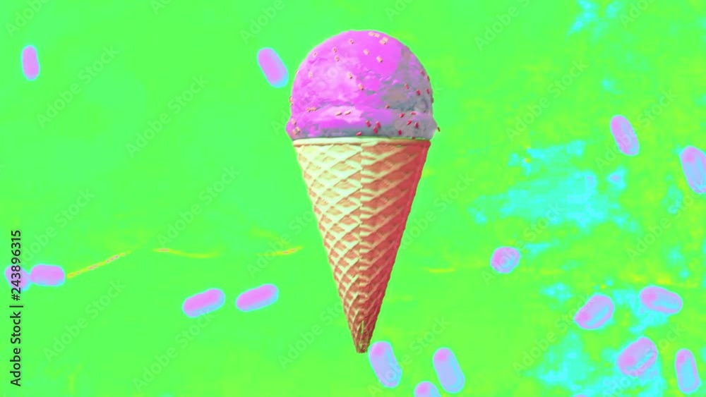 3D animation - Ice cream cone rotating with different colors and ...