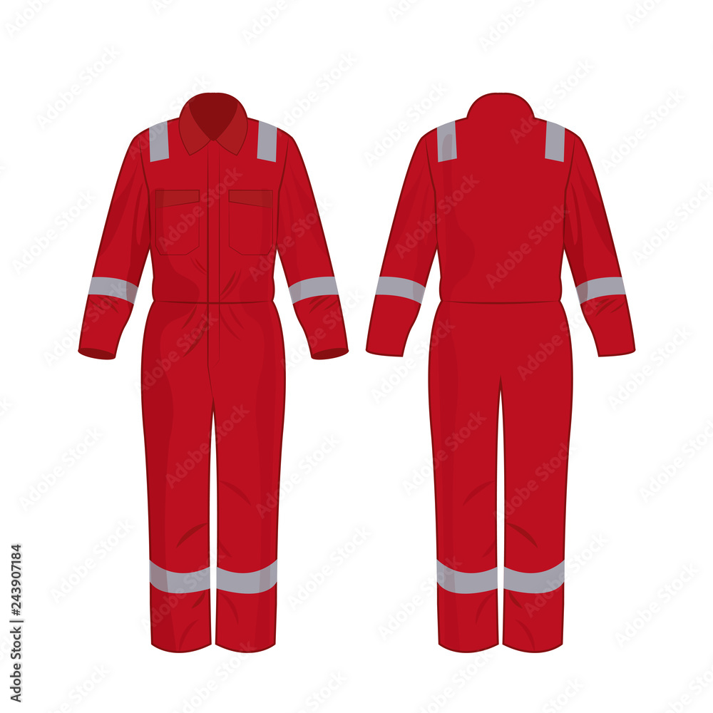 Red work overalls with safety band isolated vector on the white ...