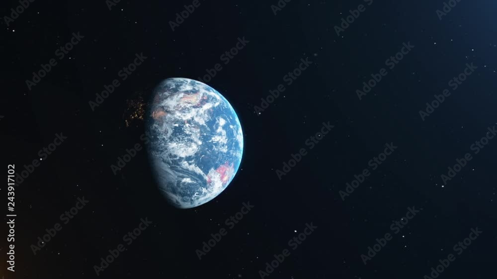 Realistic 3d animated rotating earth from space with visible lights ...