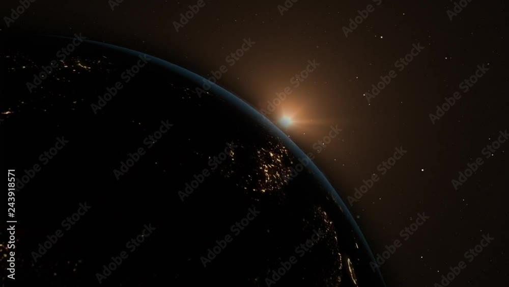 Realistic 3d animated rotating earth from space with visible lights and ...