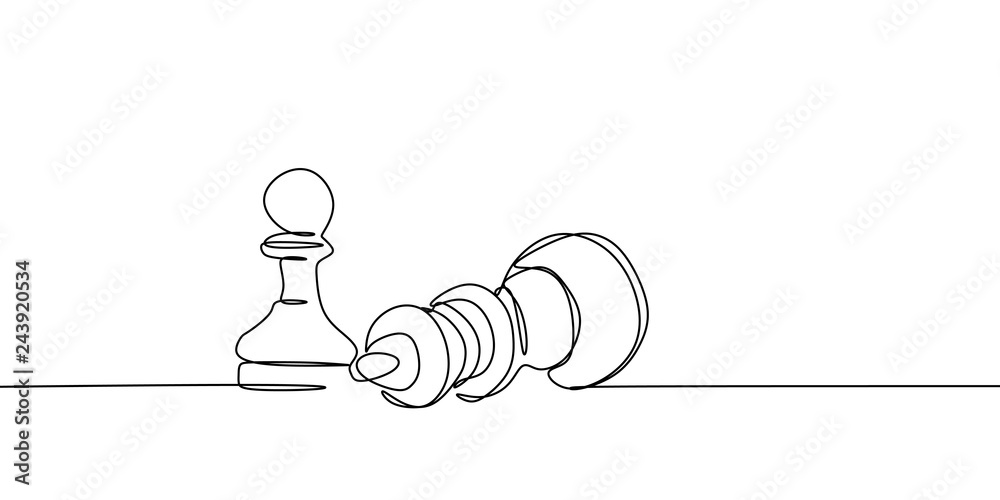 continuous line drawing of a pawn bearing down a queen on board ...