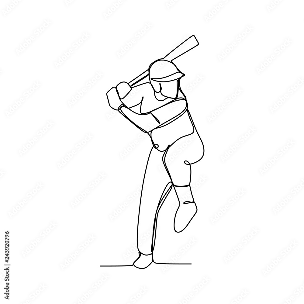 Baseball player, hitter swinging with bat, continuous line drawing ...