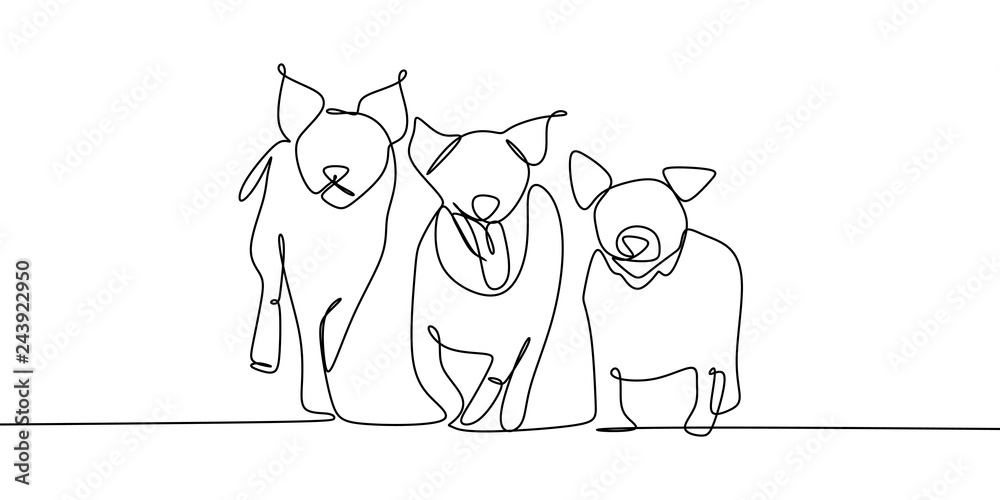 Continuous line drawing of three dogs simple minimalism style vector ...