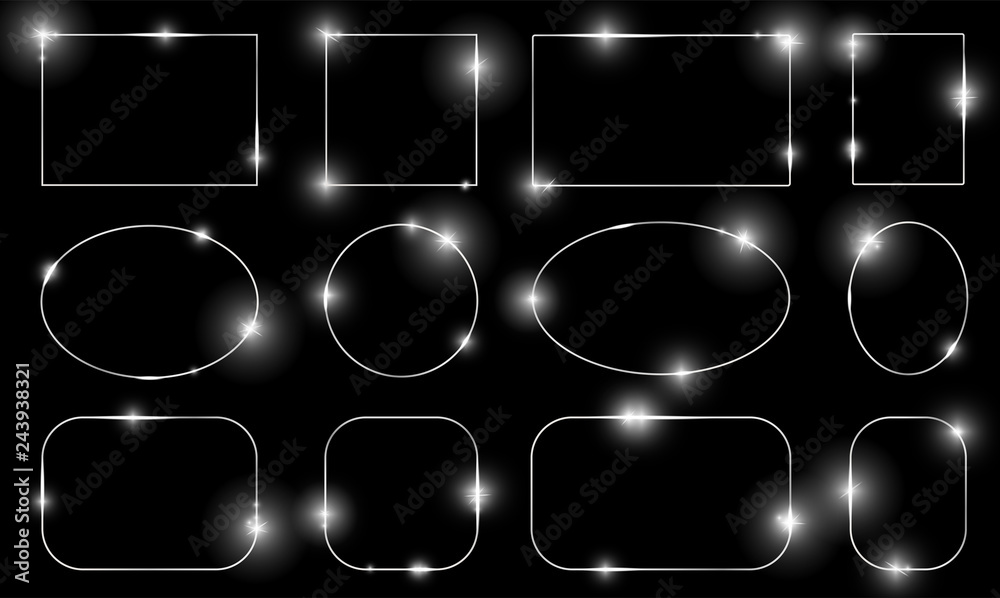 Silver metal shiny glowing frames set with shadows isolated on black ...