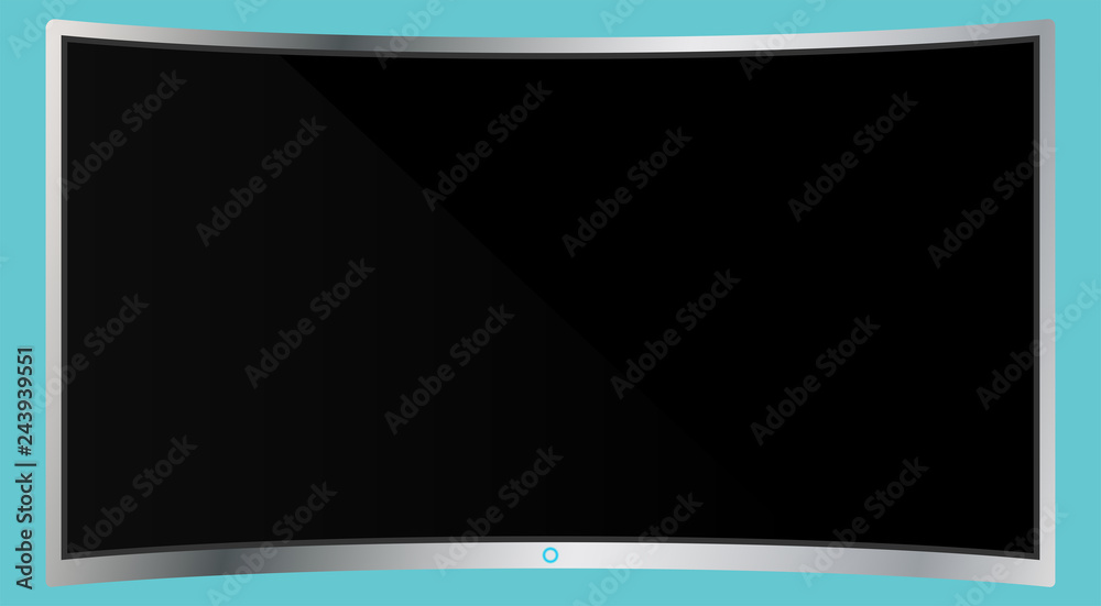 Realistic modern curved 4k TV monitor isolated on cyan background ...