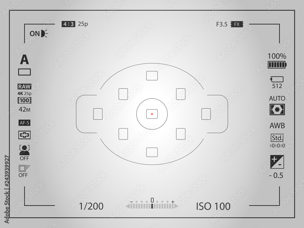 White modern digital camera focusing screen template with vignetting ...