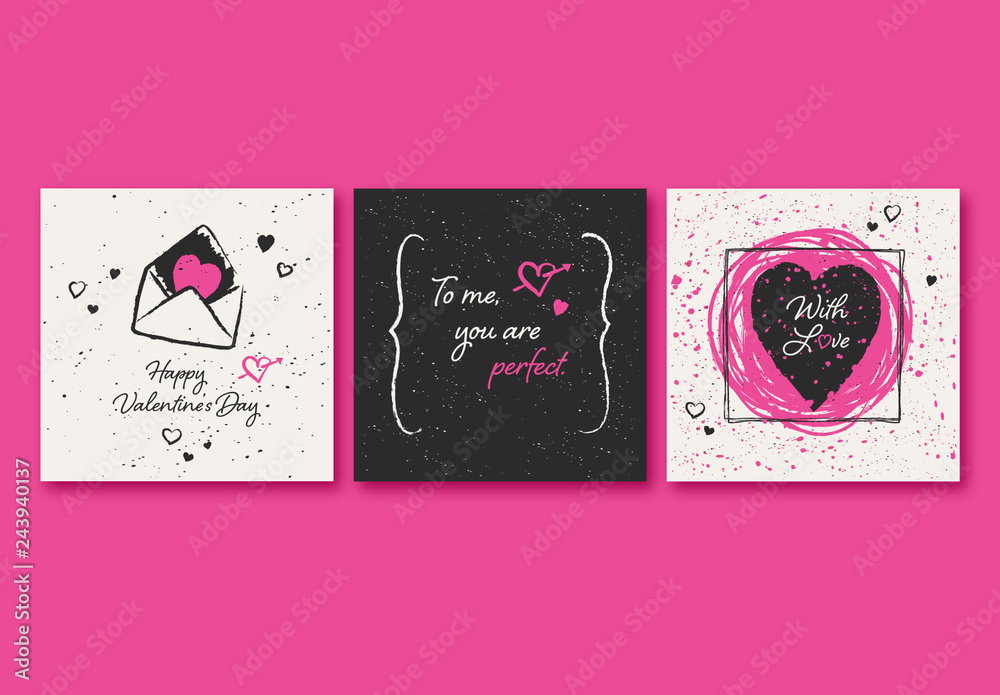 Square Valentine's Card Set Stock Template | Adobe Stock