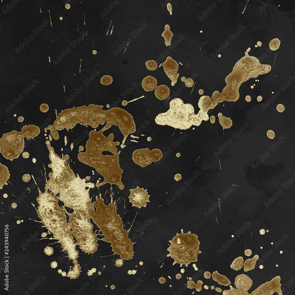 Luxury gold and white metal paint splatter effect on watercolor paper ...