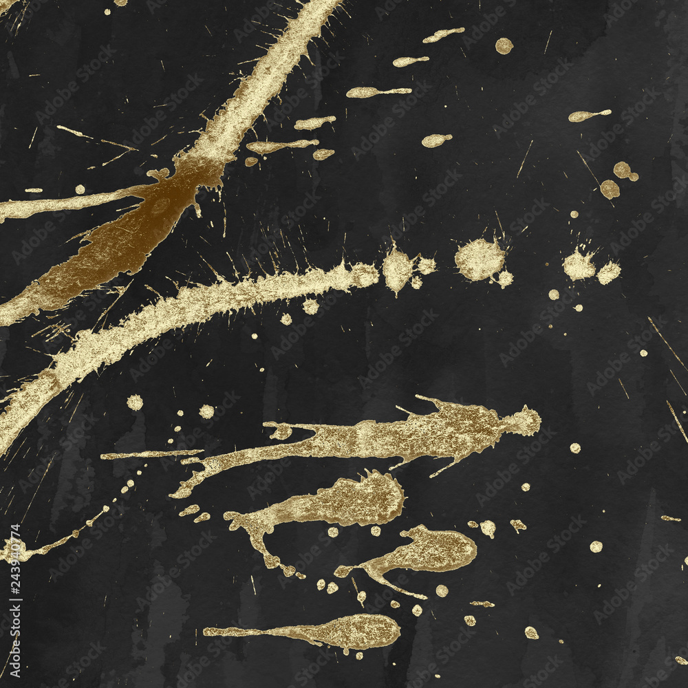 Luxury gold and white metal paint splatter effect on watercolor paper ...
